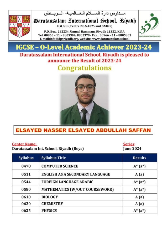 IGCSE – O-Level Academic Achiever (2023-2024) – DARATASSALAM ... IGCSE – O-Level Academic Achiever (2023-2024) – DARATASSALAM ...